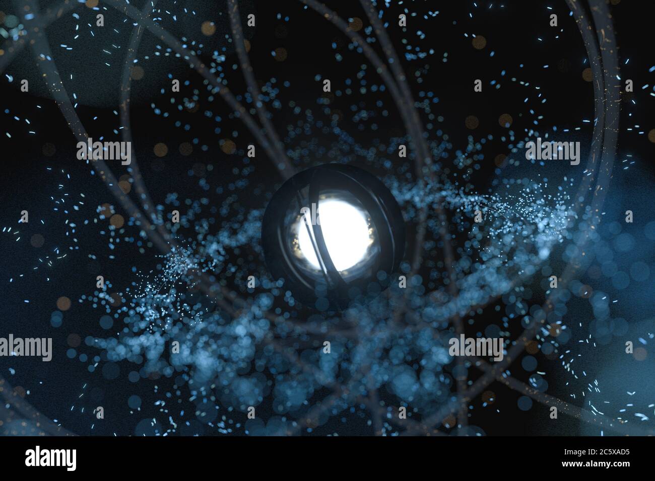 Glowing sphere with mechanical construction, 3d rendering. Computer ...