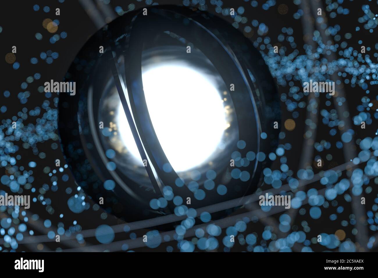 Glowing sphere with mechanical construction, 3d rendering. Computer ...
