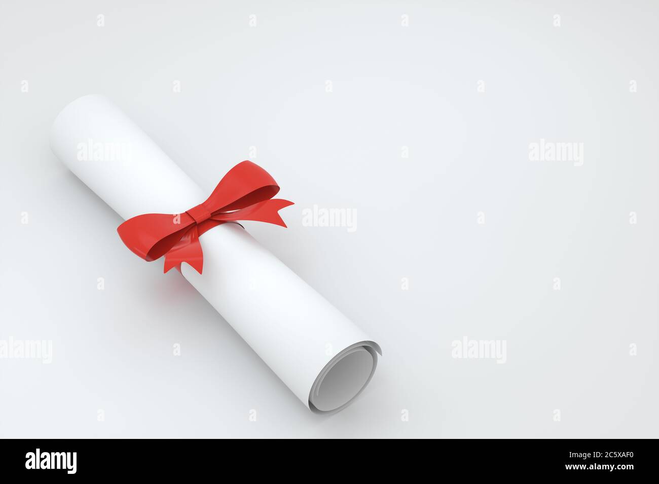 Diploma, paper scroll with red ribbon isolated on white background, 3d ...