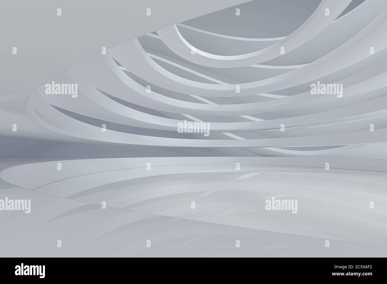 White curve geometry with empty ground, 3d rendering. Computer digital ...