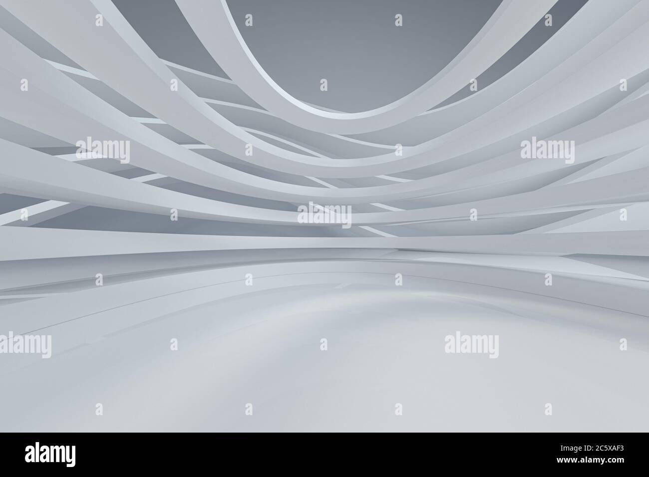 White curve geometry with empty ground, 3d rendering. Computer digital ...