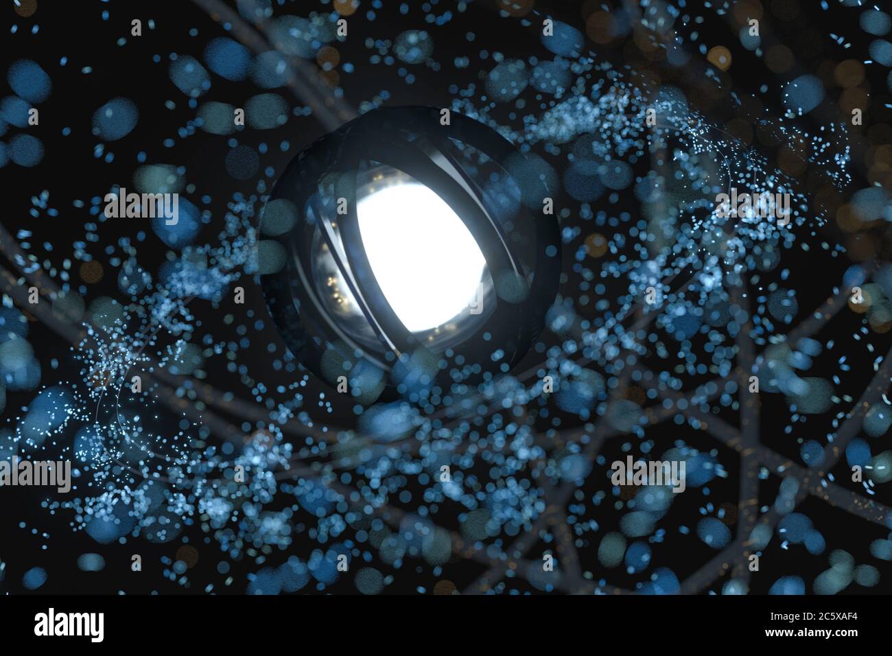 Glowing sphere with mechanical construction, 3d rendering. Computer ...