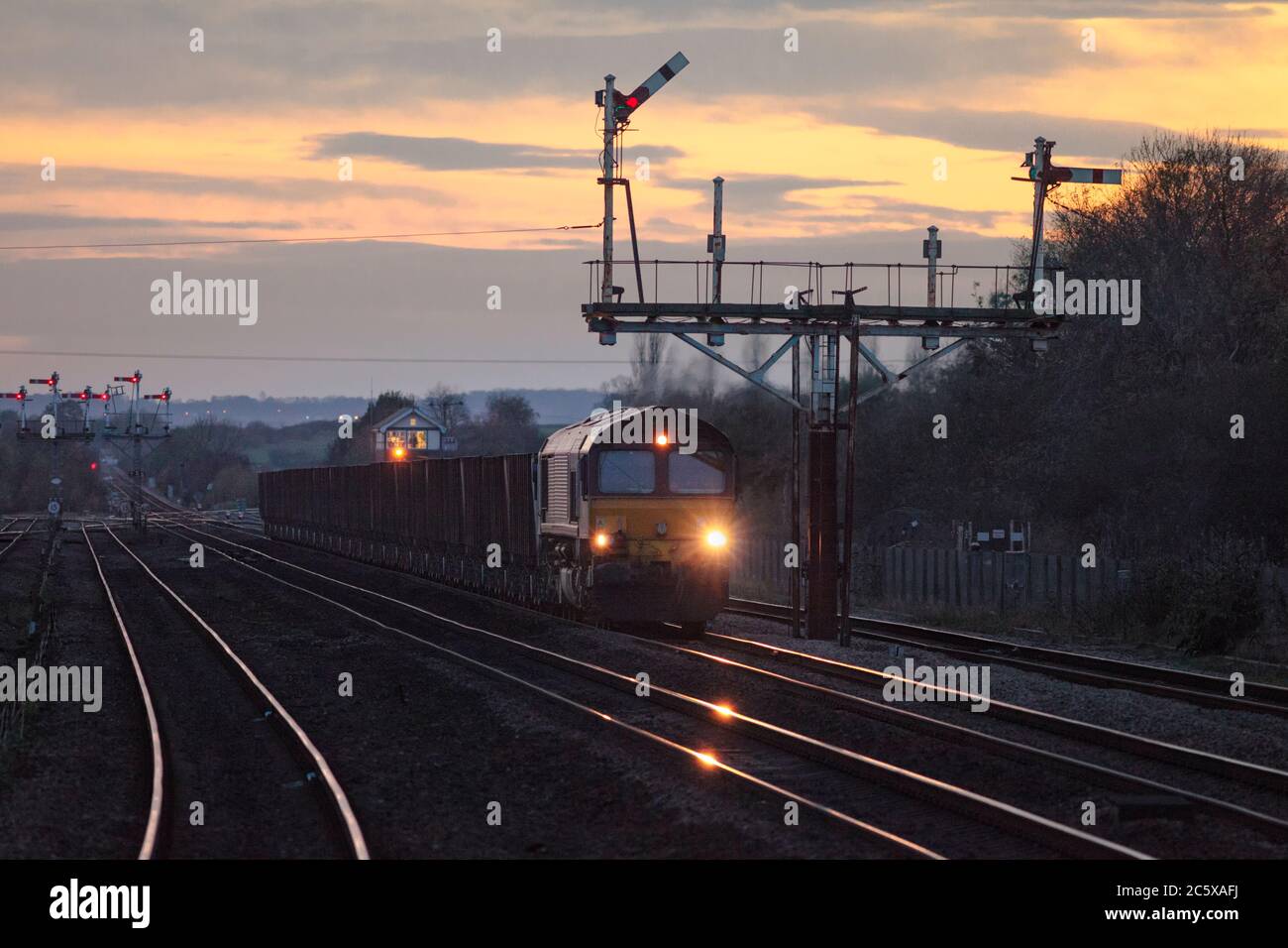 DB Cargo Rail UK class 66 locomotive 66035 hauling a freight train ...