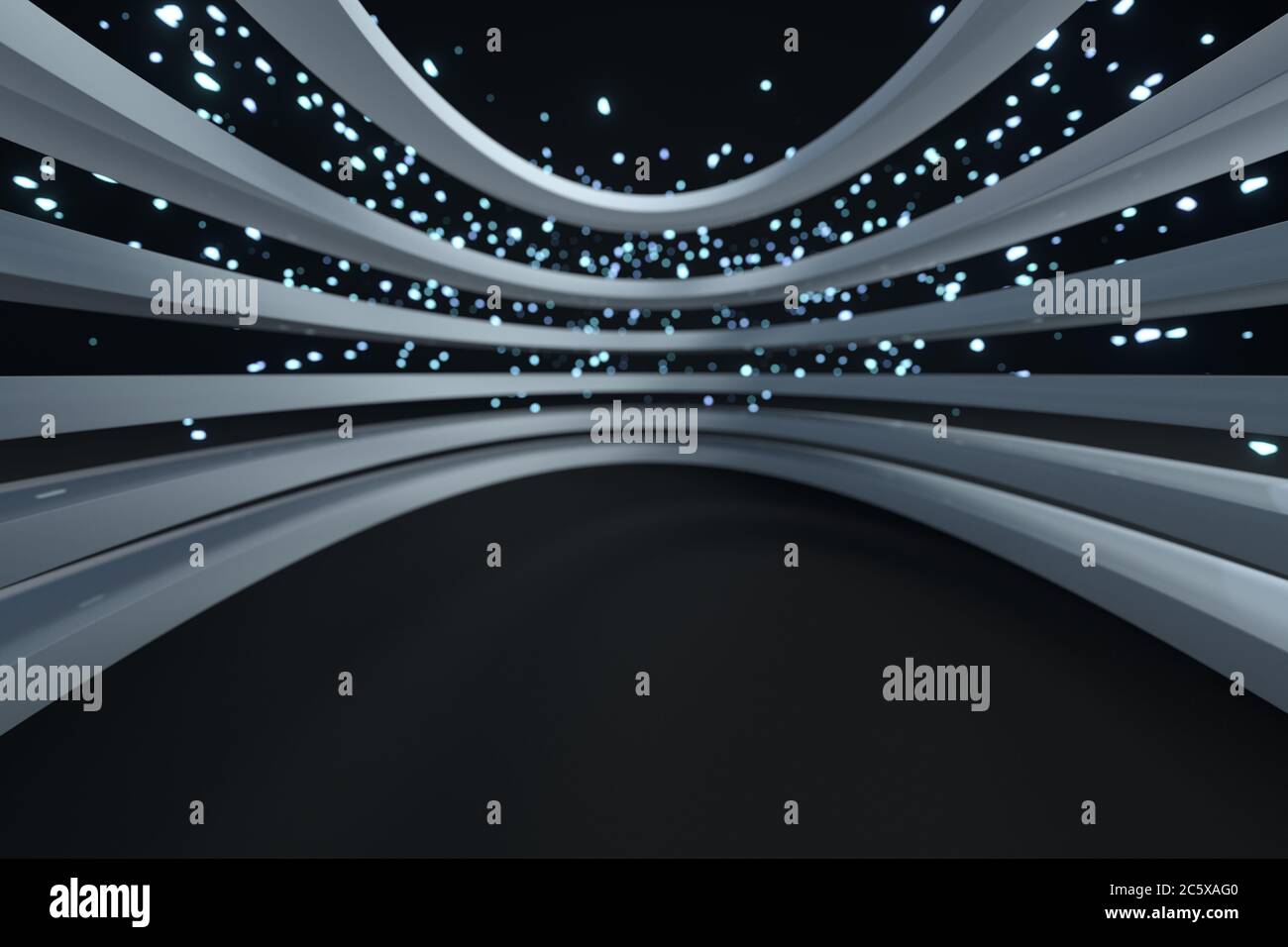 Metal curve geometry with empty ground, 3d rendering. Computer digital ...