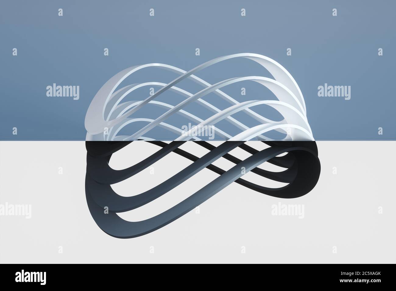 Curve loop rings on the two-tone background, 3d rendering. Computer ...