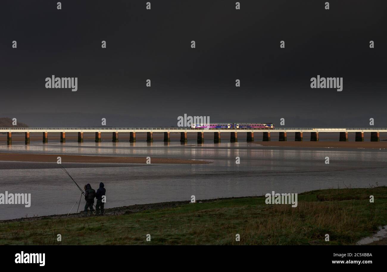 2 Northern rail class 153 sprinter trains crosses Arnside viaduct on ...