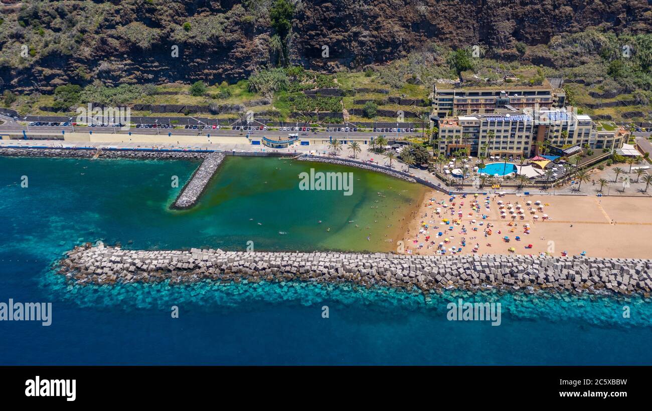 Calheta, Madeira, Portugal - June 2020: Aerial view of Calheta beach in ...