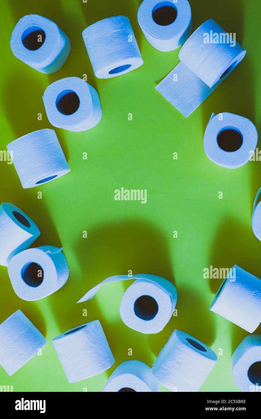 Top view of toilet paper rolls frame on the green Stock Photo - Alamy