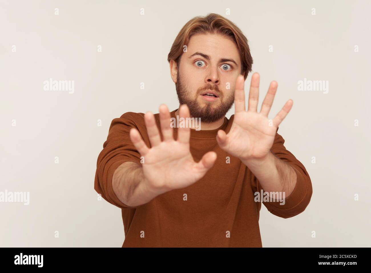 No, I'm afraid! Portrait of panicking frightened man with beard in ...