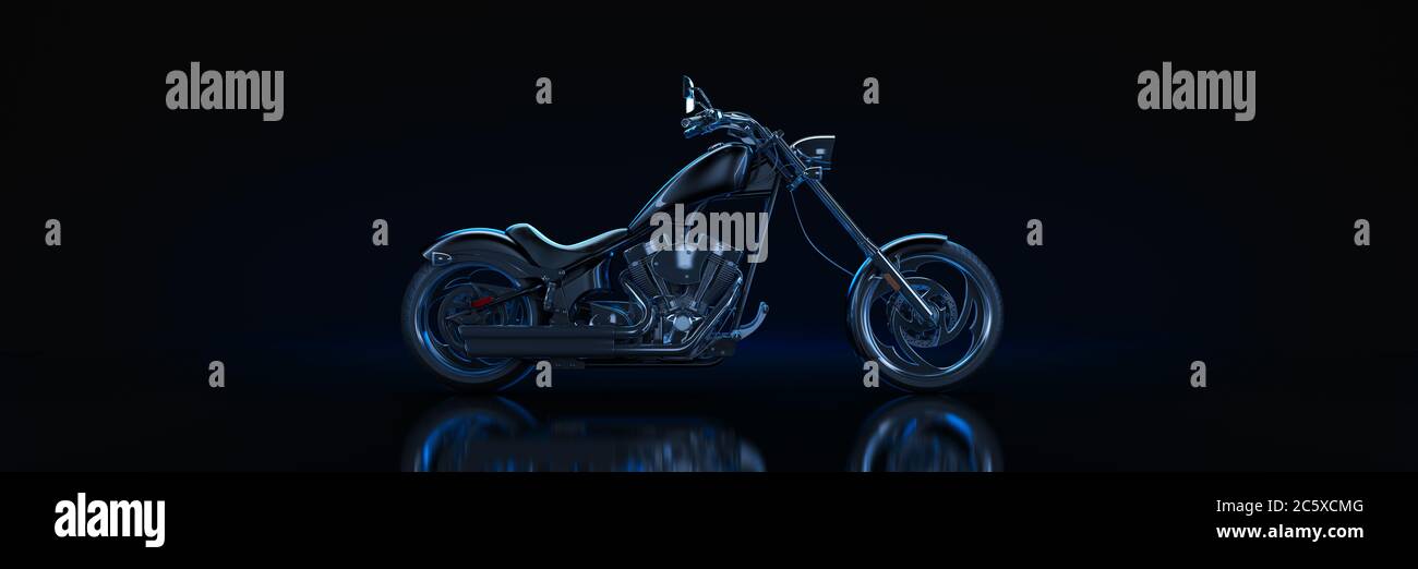 Motorcycle, studio setup, on a dark background. 3d rendering Stock ...