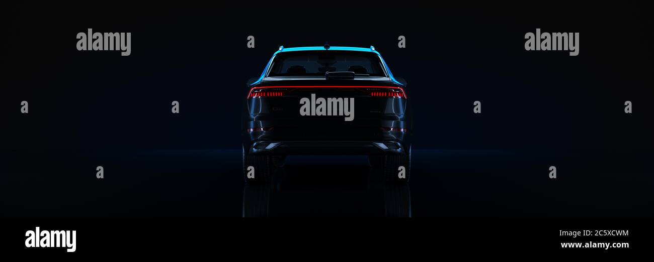Sports car, studio setup, on a dark background. 3d rendering Stock ...