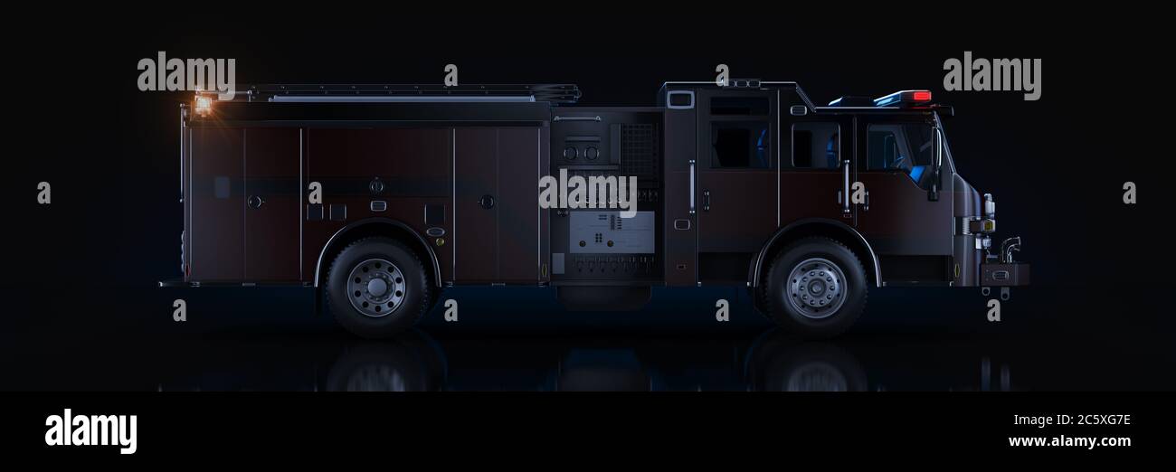 Fire Truck, studio setup, on a dark background. 3d rendering Stock ...