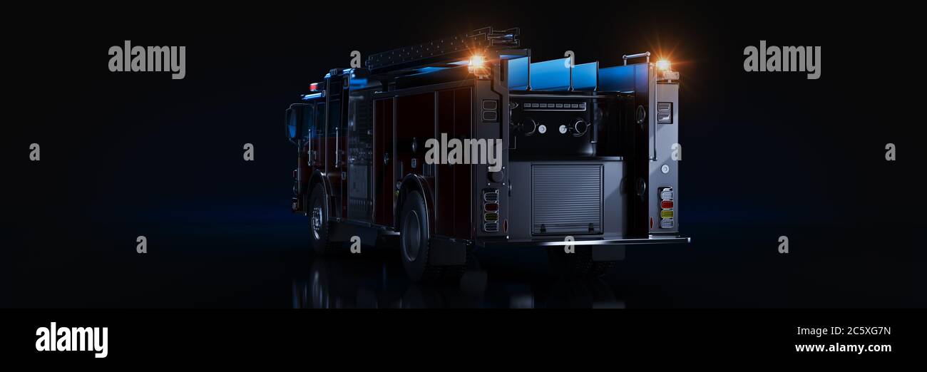 Fire Truck, studio setup, on a dark background. 3d rendering Stock ...