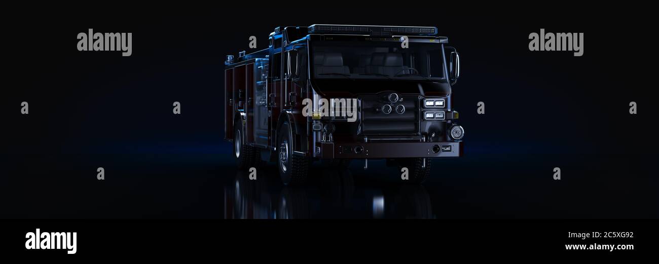 Fire Truck, studio setup, on a dark background. 3d rendering Stock ...