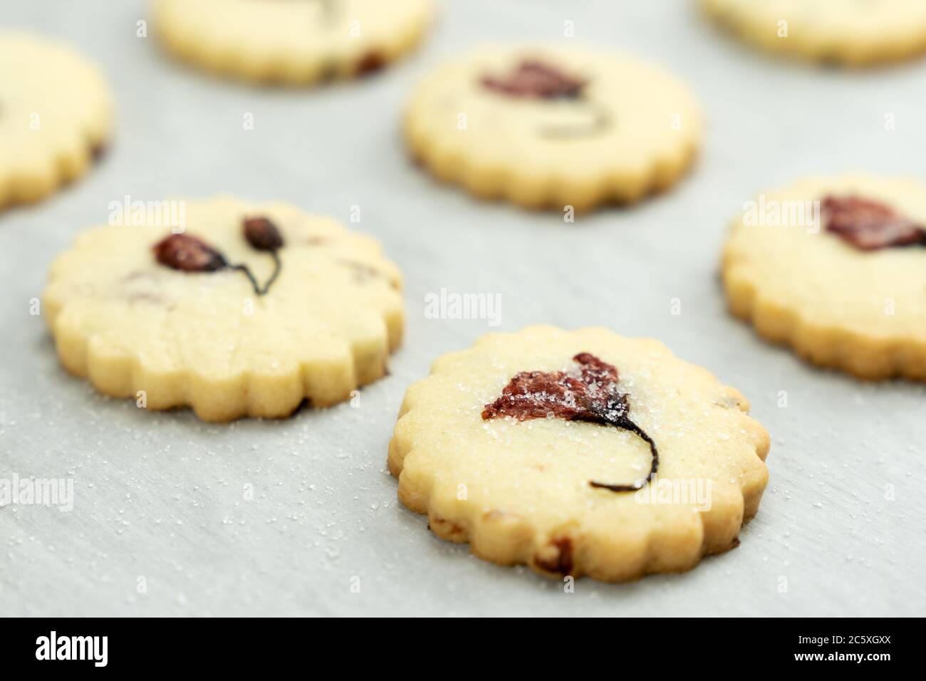 Sakura cookies with salted cherry blossom flower Stock Photo - Alamy