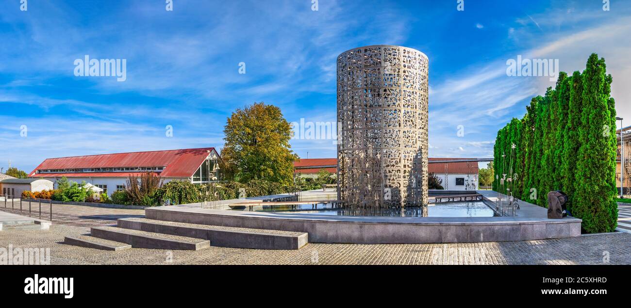 Shabo, Ukraine 09.29.2019. Light and music fountain with wine icon ...