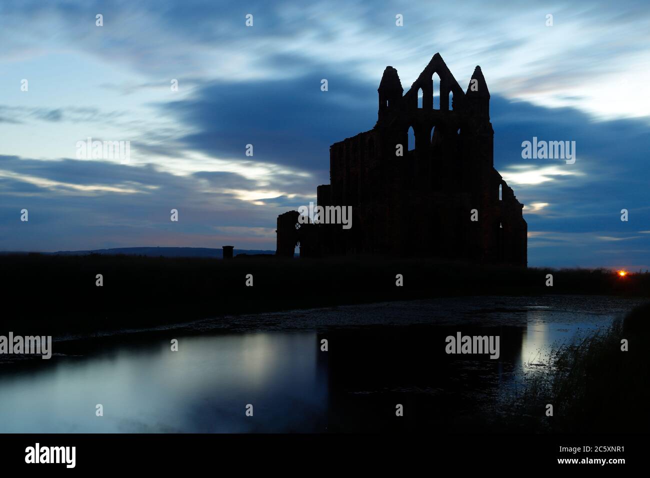 Whitby Abbey illuminated by light painting with a hand held torch Stock ...