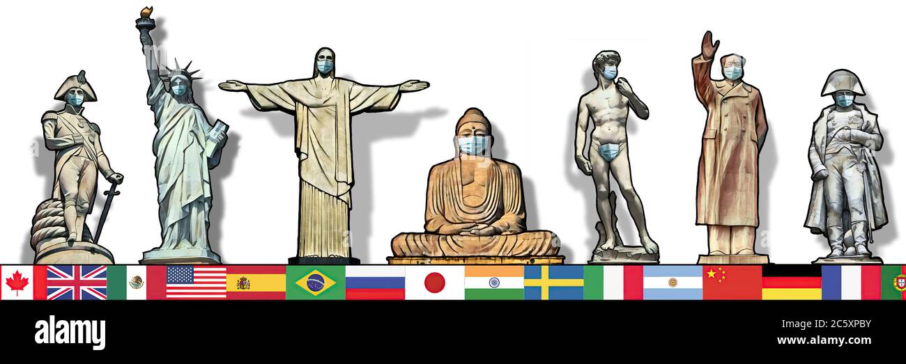 World pandemic 2020, international monuments with surgical mask Stock ...