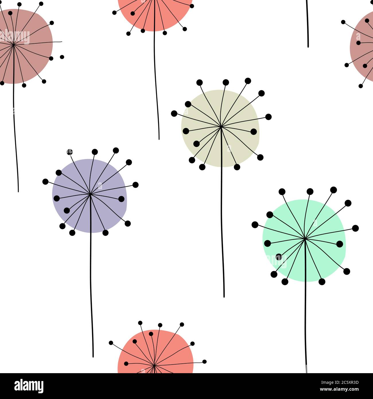 Abstract Hand Drawn Dandelion flower seamless pattern background ...