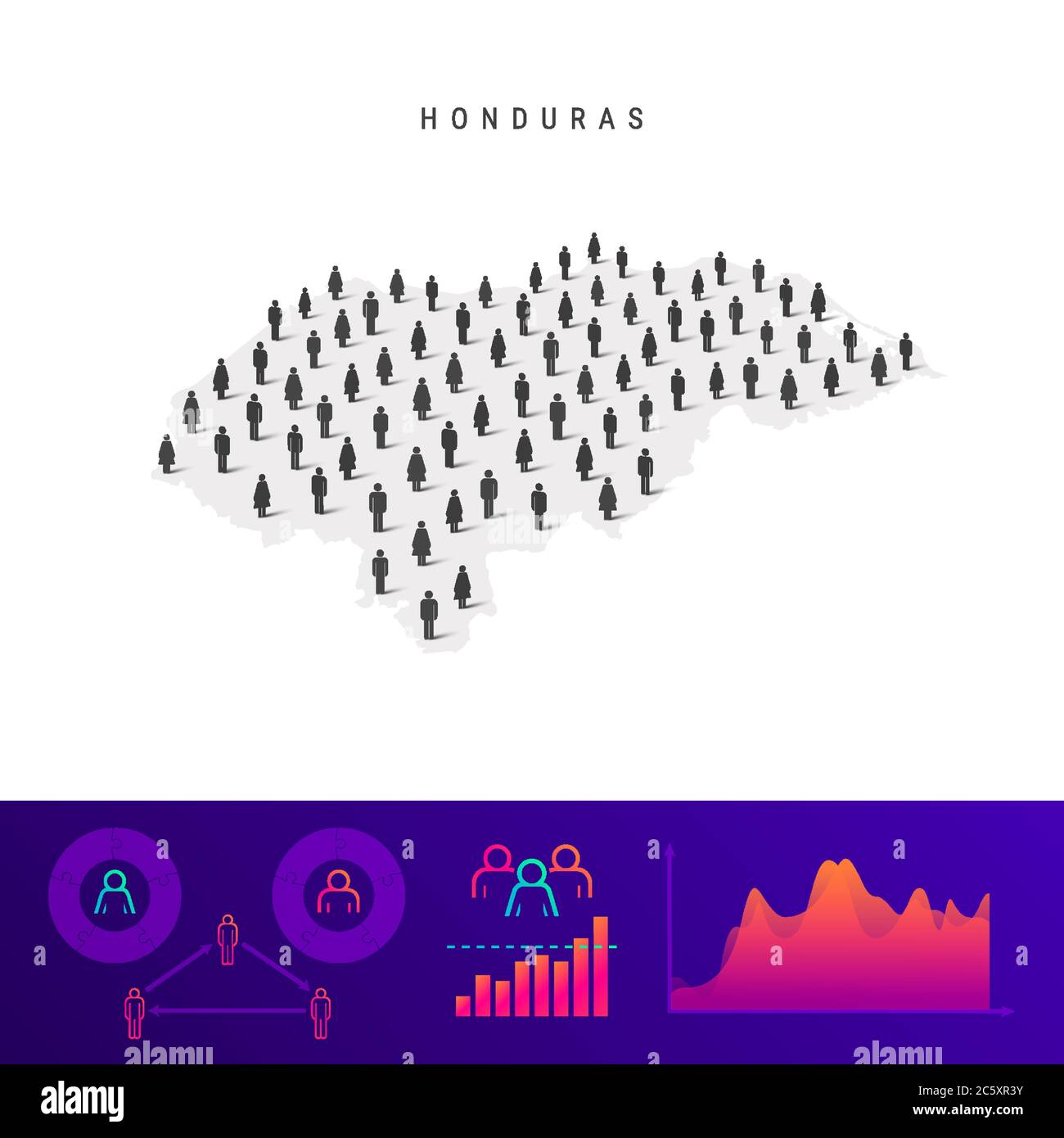 Honduras people map. Detailed vector silhouette. Mixed crowd of men and ...