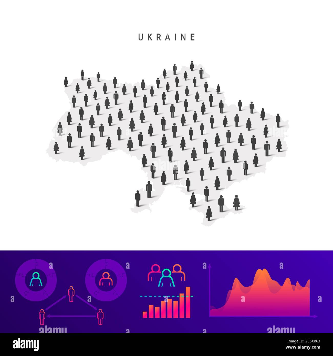 Ukraine people map. Detailed vector silhouette. Mixed crowd of men and ...