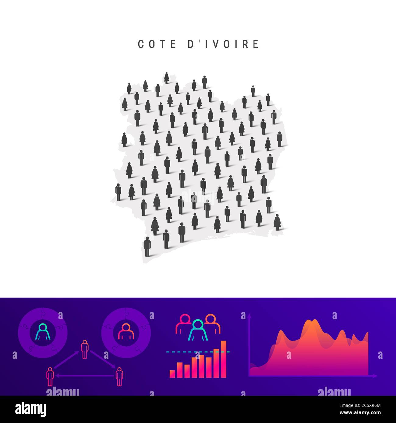 Cote d'Ivoire or Ivory Coast people map. Detailed vector silhouette ...
