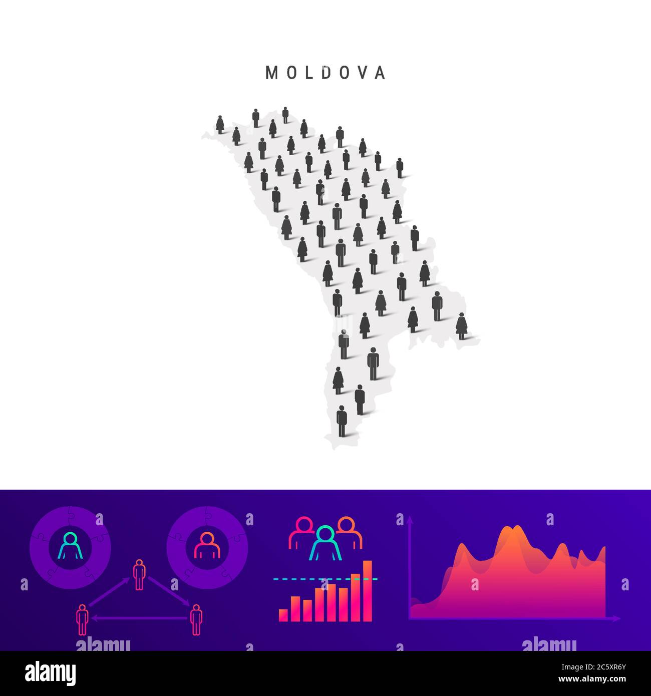 Moldova people map. Detailed vector silhouette. Mixed crowd of men and ...