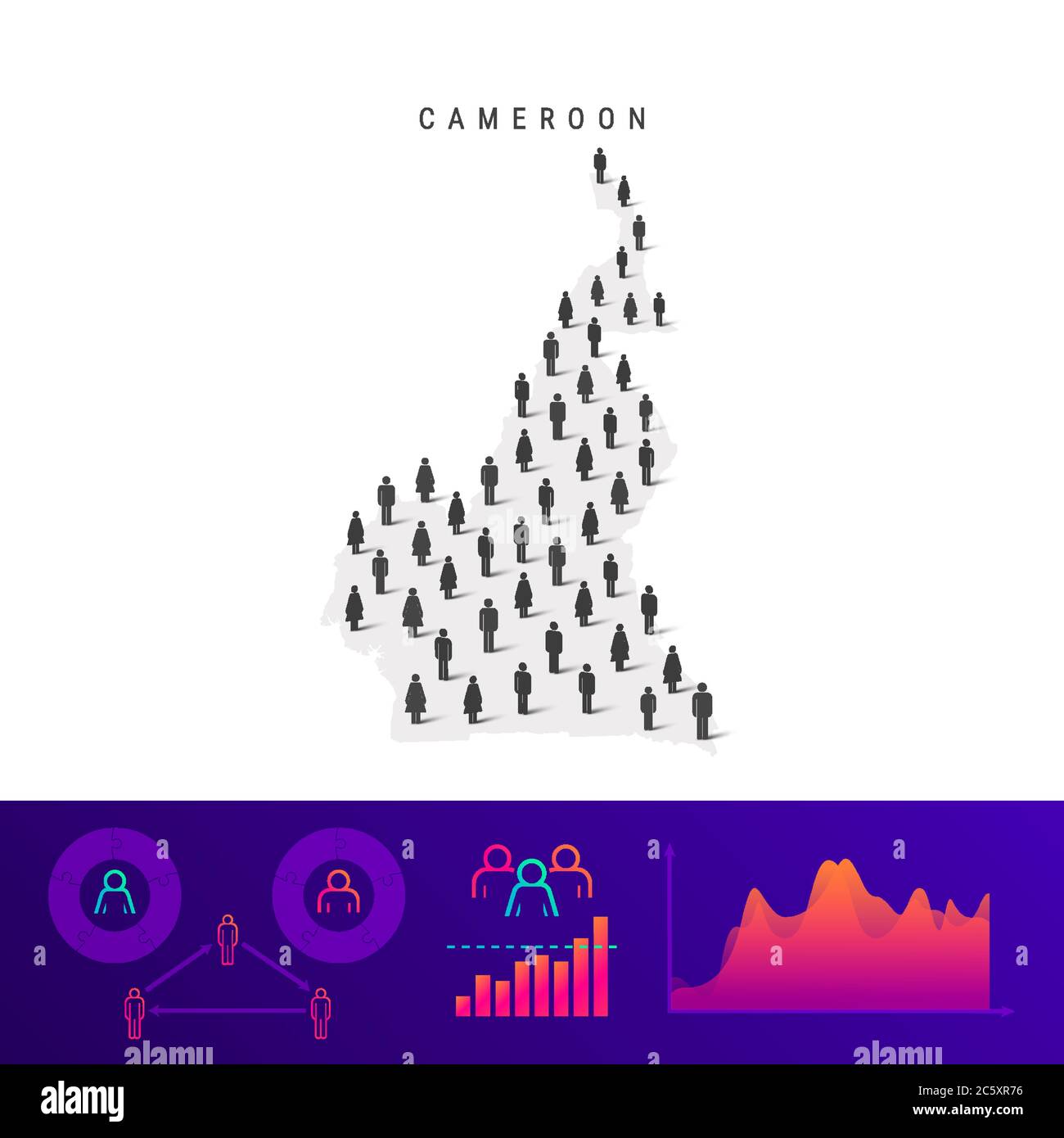 Cameroon people map. Detailed vector silhouette. Mixed crowd of men and ...