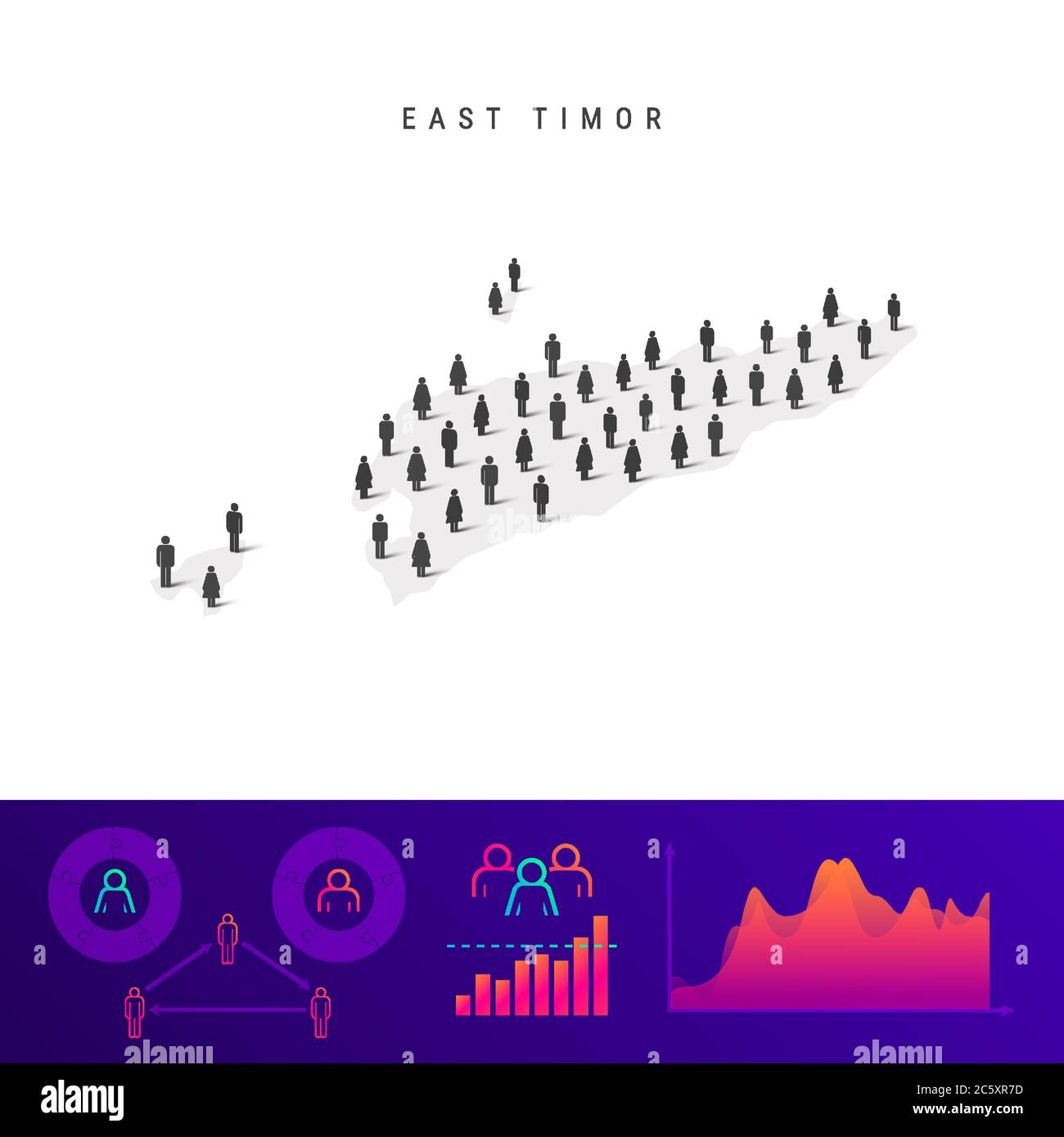 East Timor people map. Detailed vector silhouette. Mixed crowd of men ...