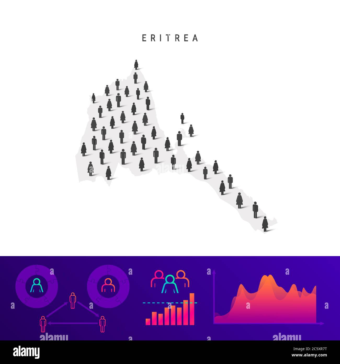 Eritrea people map. Detailed vector silhouette. Mixed crowd of men and ...