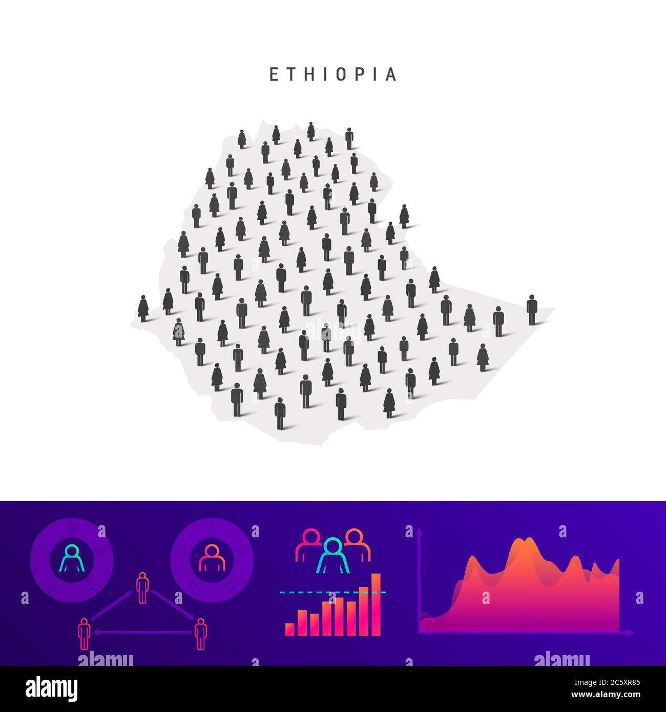 Ethiopia people map. Detailed vector silhouette. Mixed crowd of men and ...