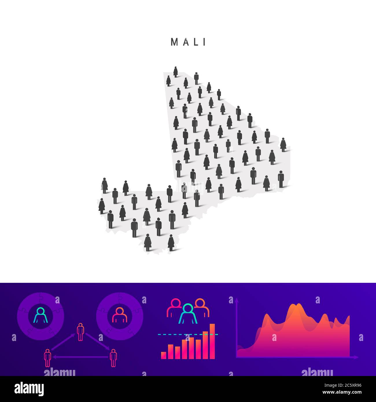 Mali people map. Detailed vector silhouette. Mixed crowd of men and ...