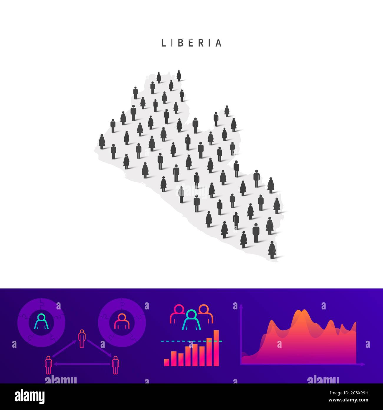 Liberia people map. Detailed vector silhouette. Mixed crowd of men and ...