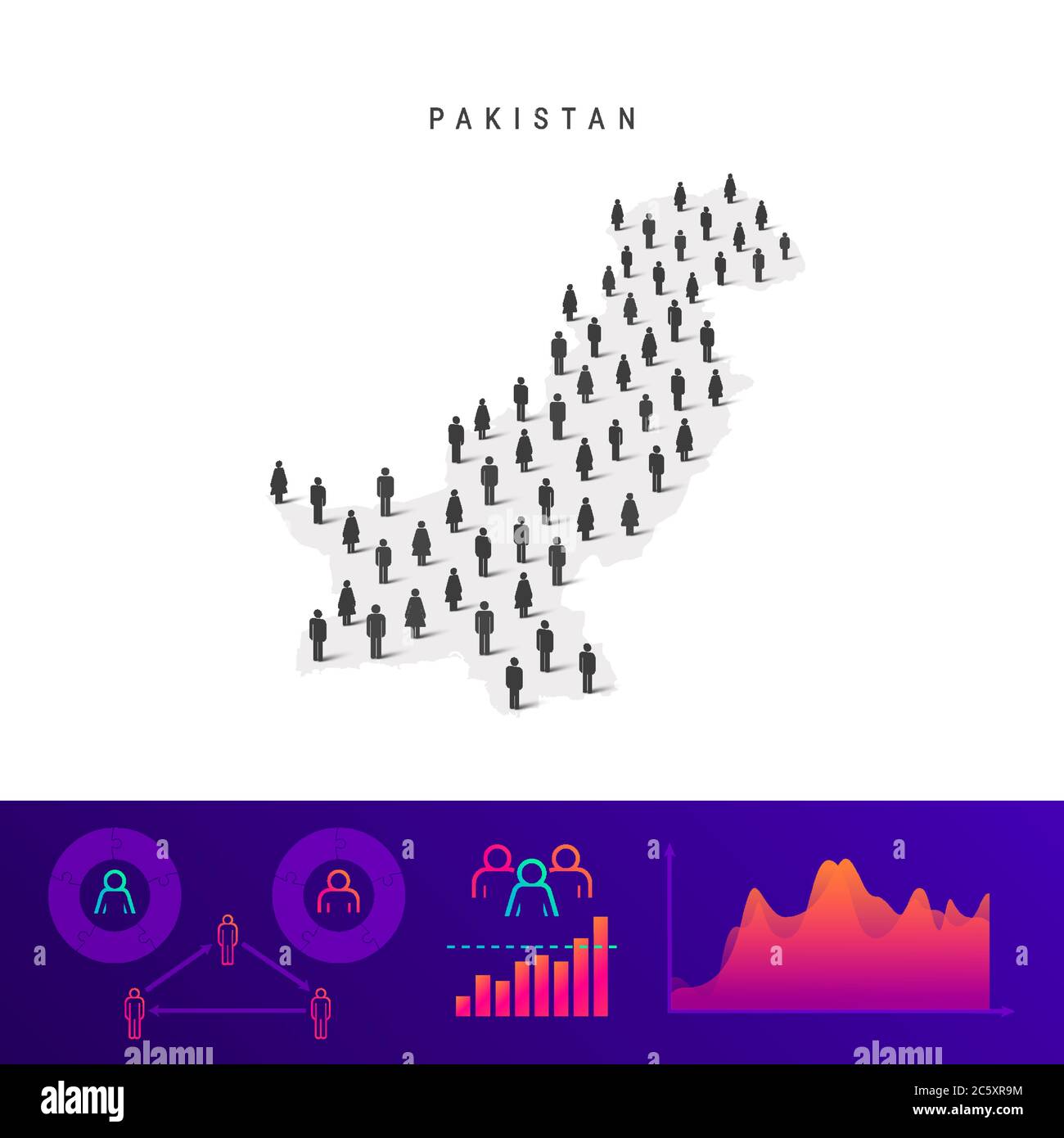 Pakistan people map. Detailed vector silhouette. Mixed crowd of men and ...