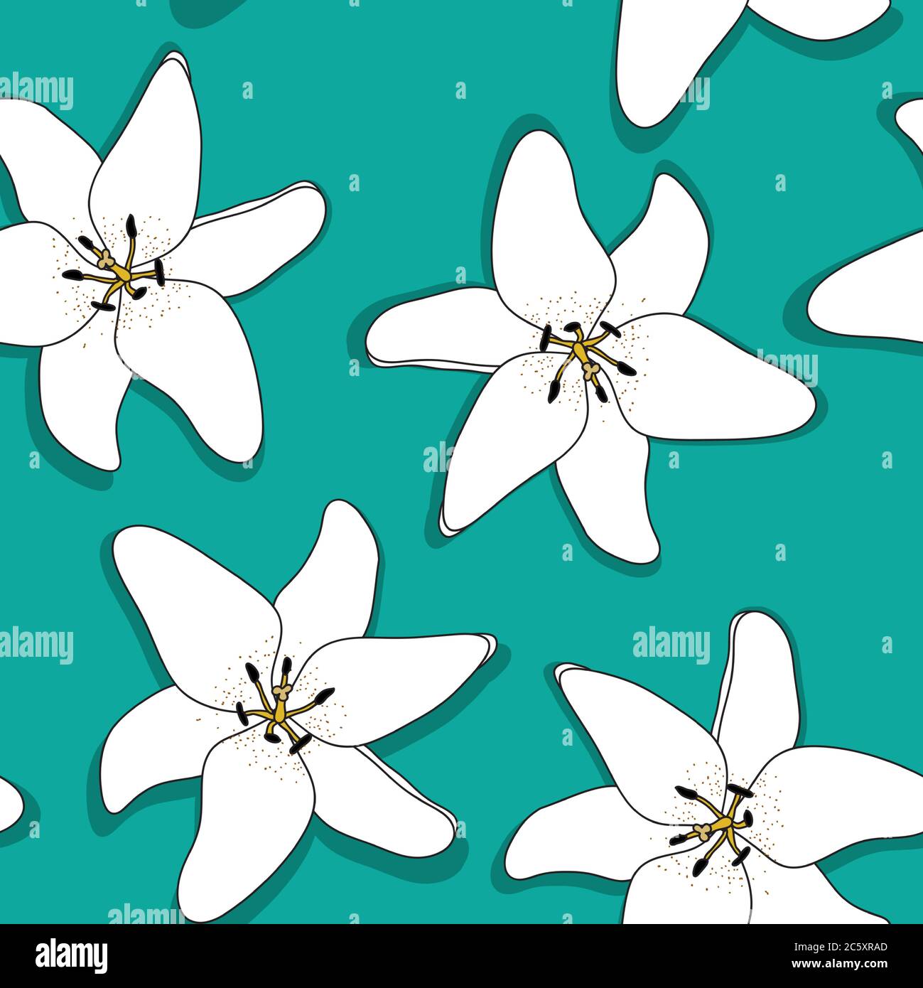 Abstract Hand Drawn Lilly flower seamless pattern background. Vector ...