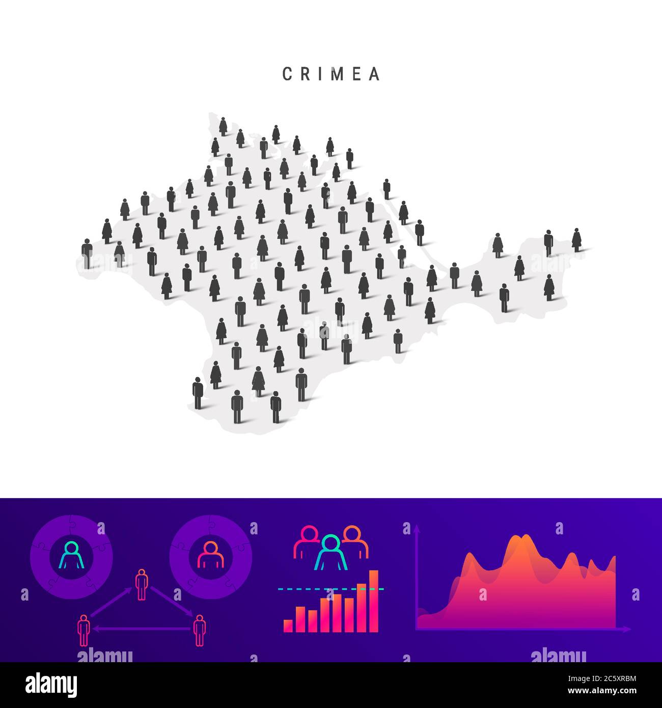 Crimea people map. Detailed vector silhouette. Mixed crowd of men and ...