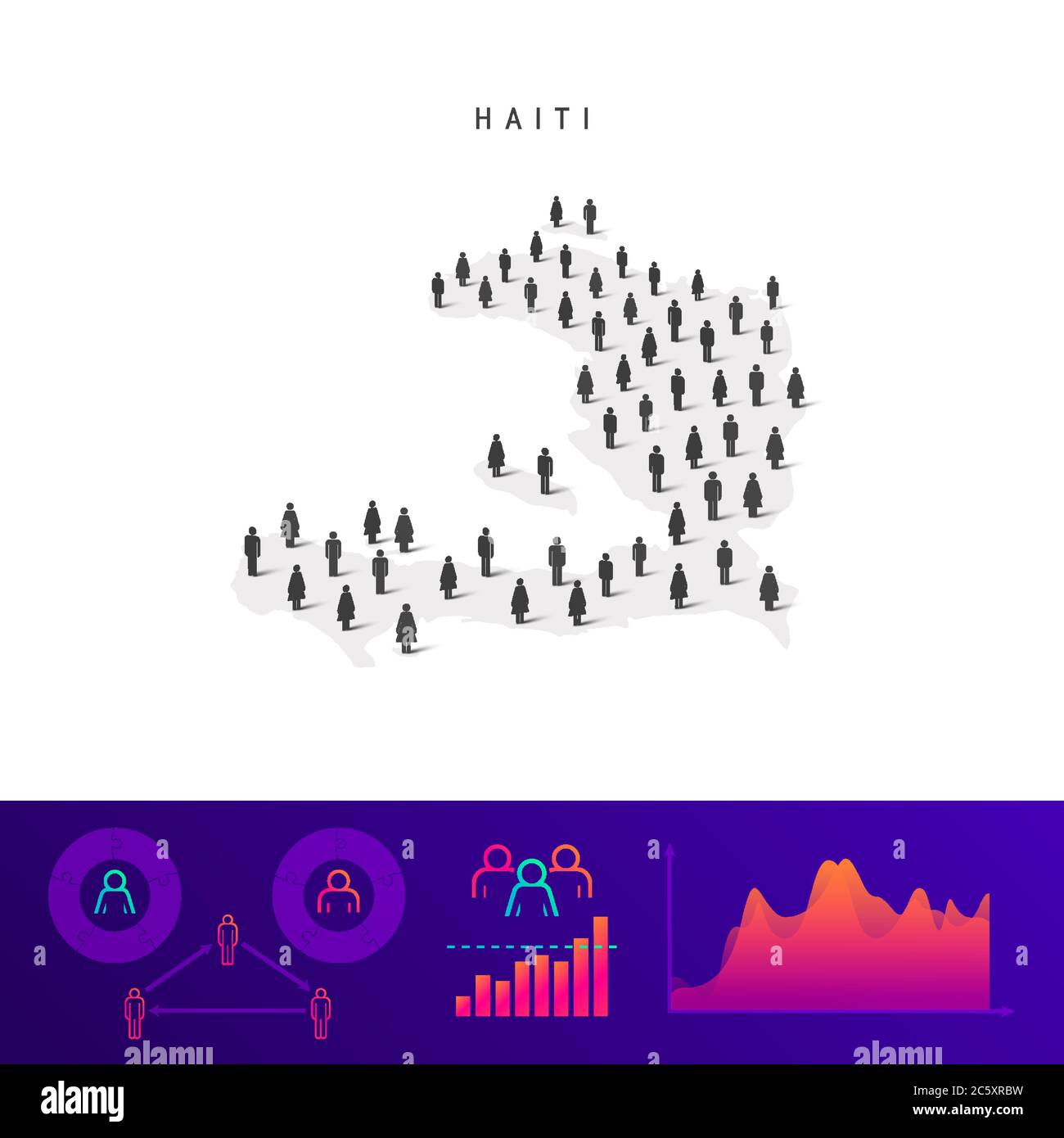 Haiti people map. Detailed vector silhouette. Mixed crowd of men and ...