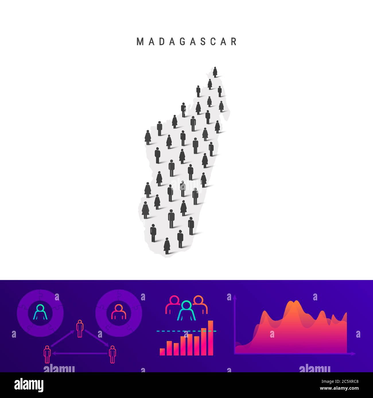 Madagascar people map. Detailed vector silhouette. Mixed crowd of men ...