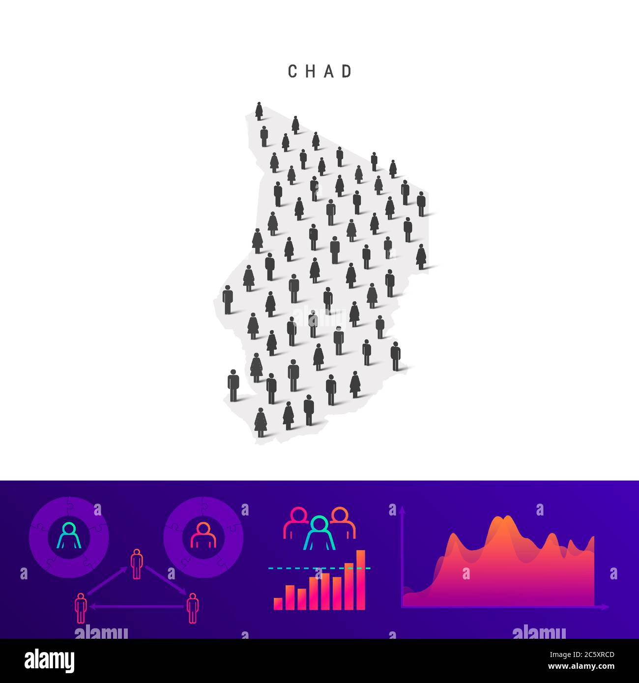 Chad people map. Detailed vector silhouette. Mixed crowd of men and ...