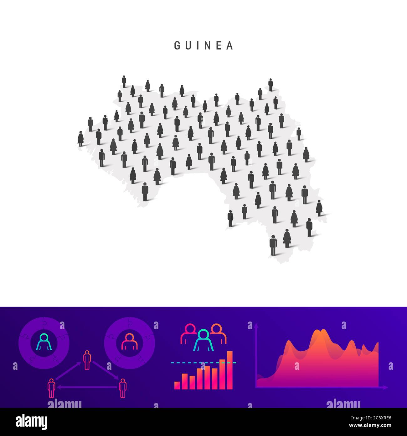 Guinea people map. Detailed vector silhouette. Mixed crowd of men and ...