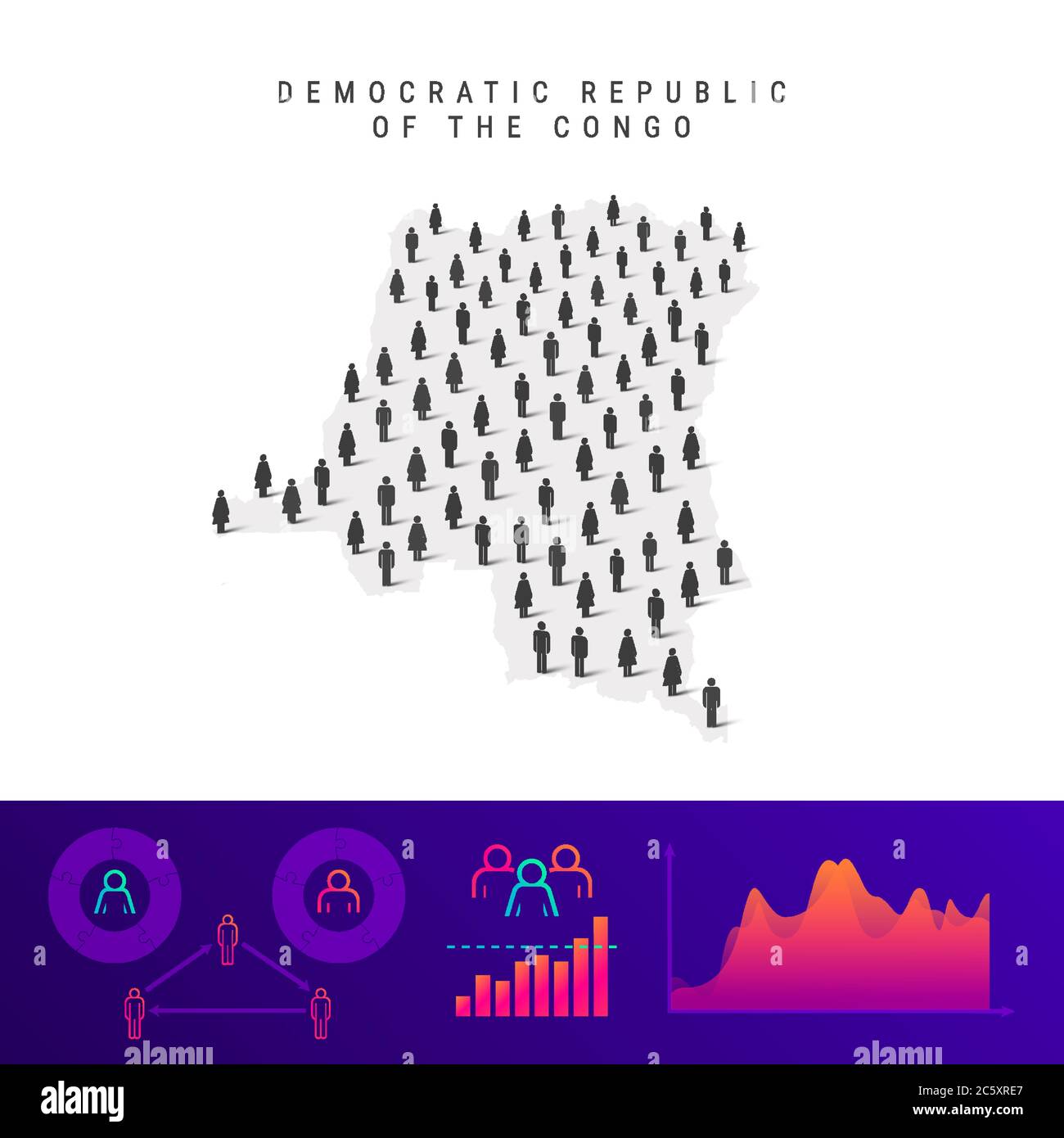 Democratic Republic of the Congo people map. Detailed vector silhouette ...