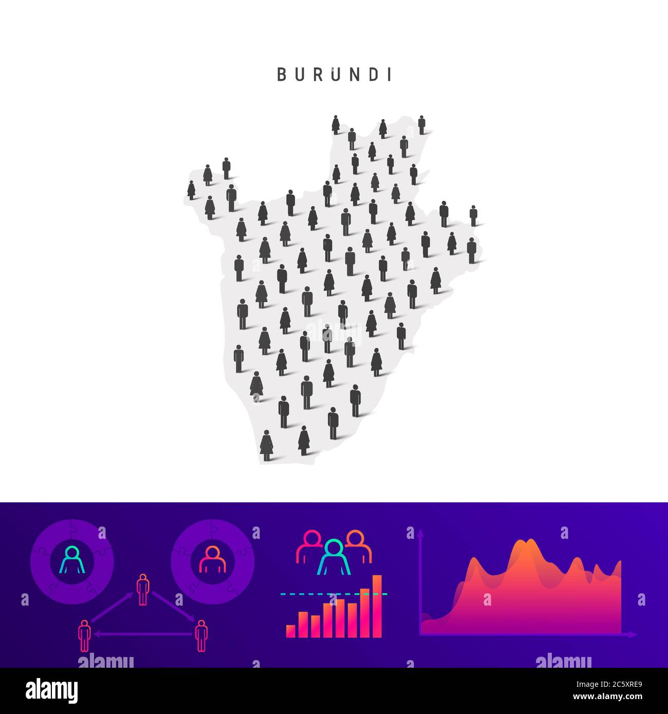 Burundi people map. Detailed vector silhouette. Mixed crowd of men and ...