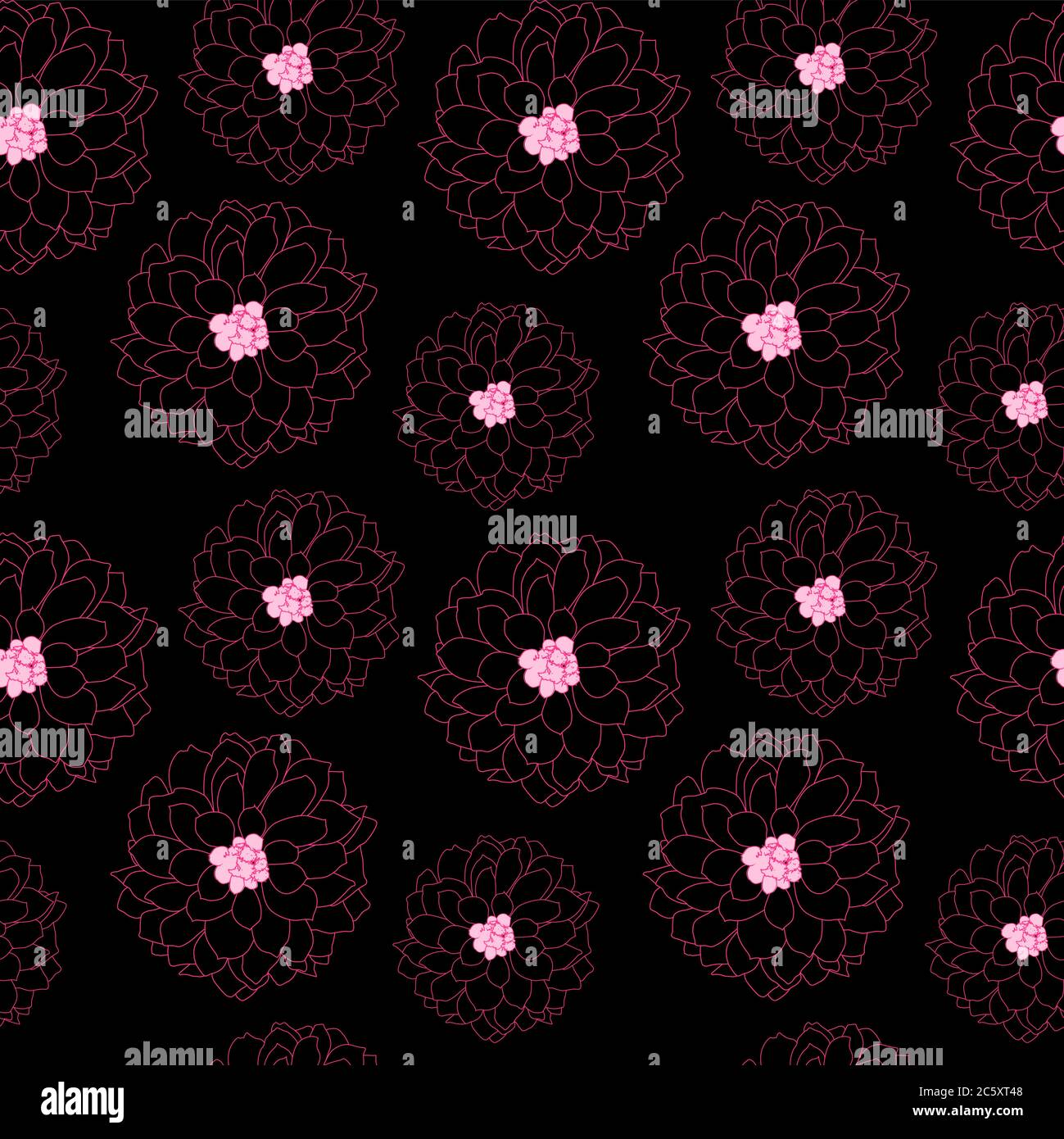 Abstract Hand Drawn Dahlia flower seamless pattern. Vector Illustration ...