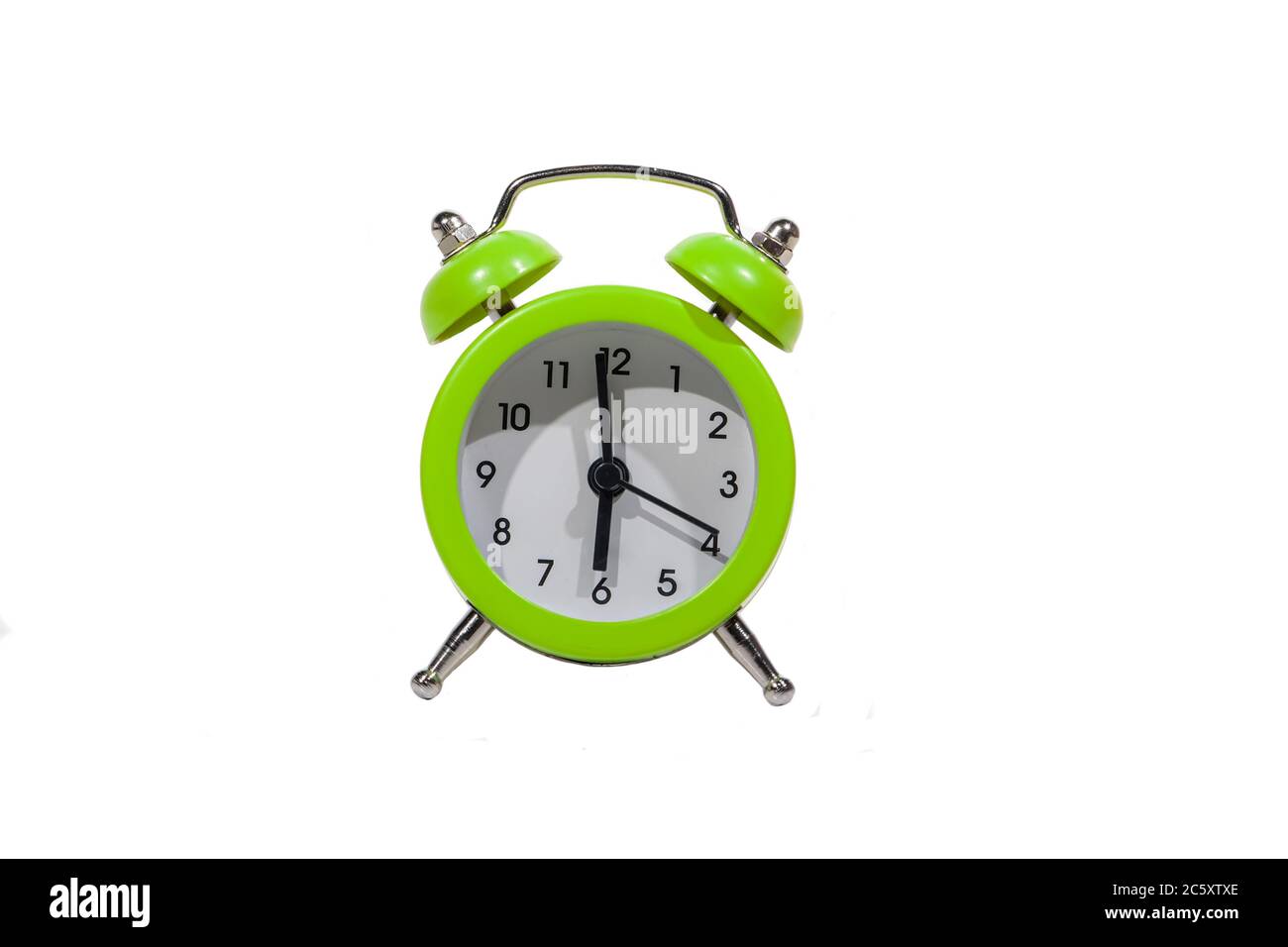 Green small time clock with white background Stock Photo - Alamy