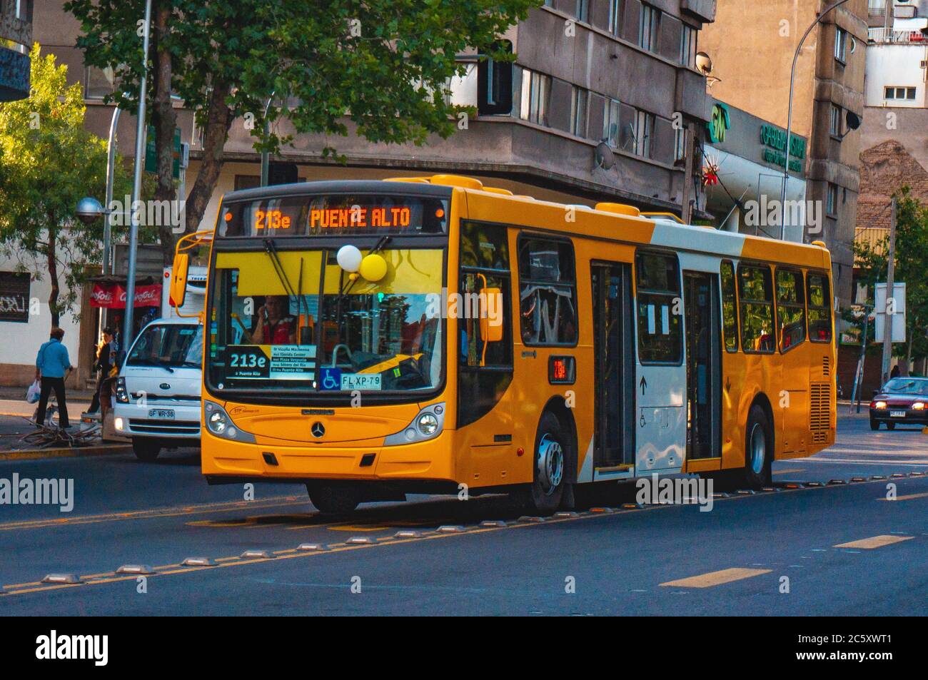 Santiago, Chile - December 2015: A public transport bus in Santiago ...