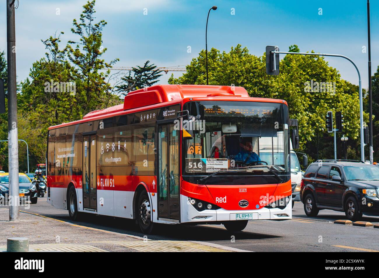 Santiago, Chile - August 2019: A Transantiago / Red Movilidad bus in ...