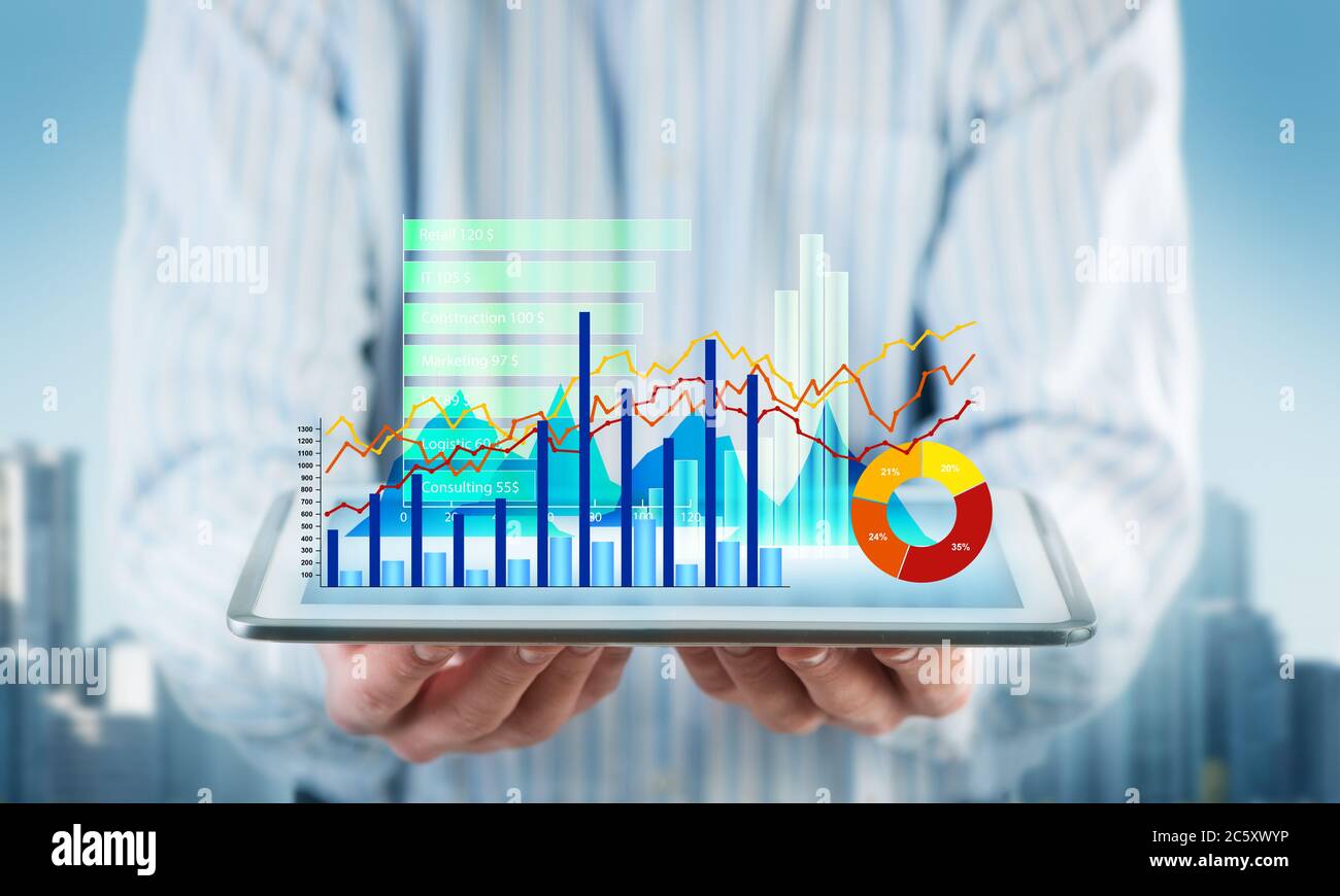 Presenting average sales report Stock Photo - Alamy