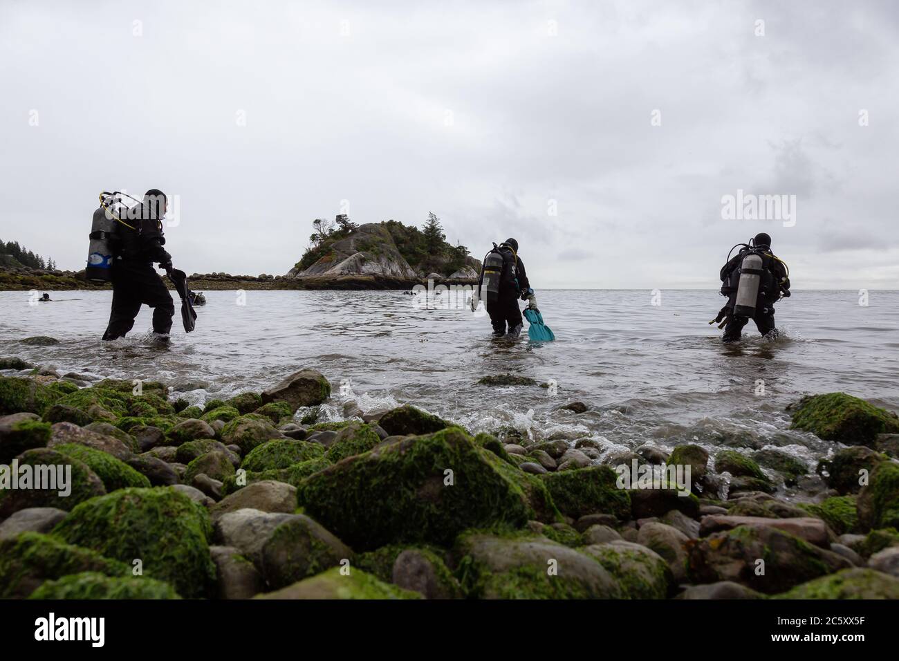 Scuba Diver getting ready to go diving at Whytecliff Park Stock Photo ...