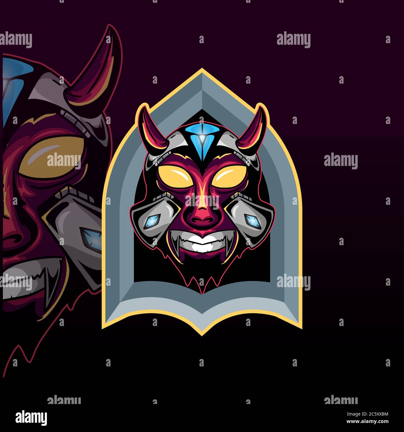 Horned skull mecha with diamond vector graphic design illustration ...