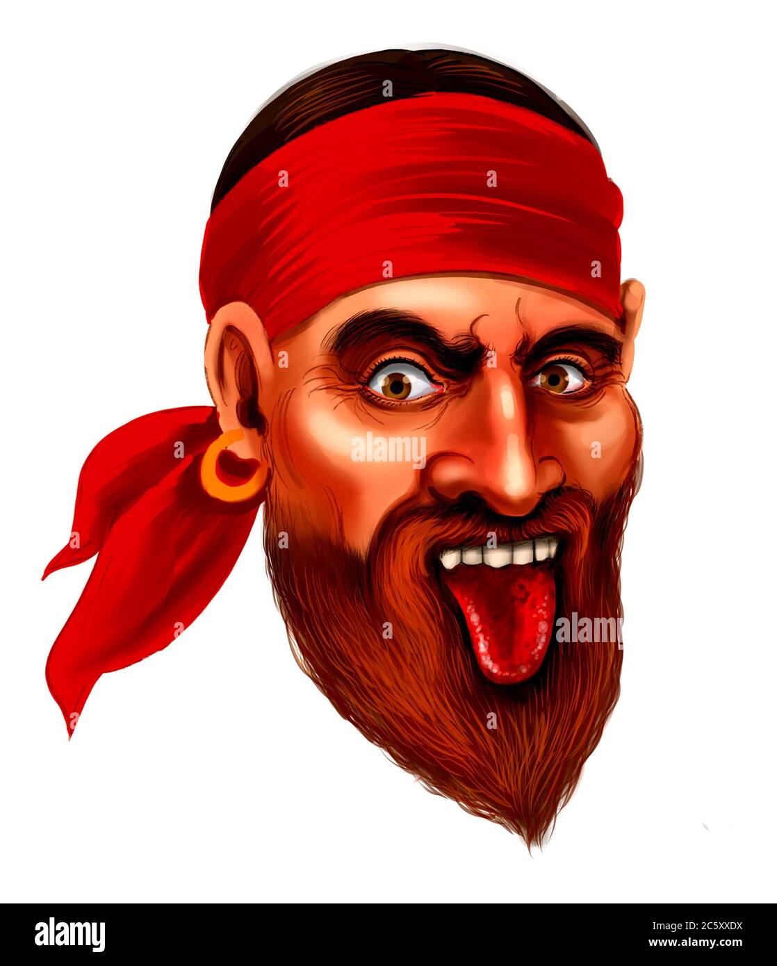 Crazy looking pirate with his tongue out. Digital illustration Stock ...
